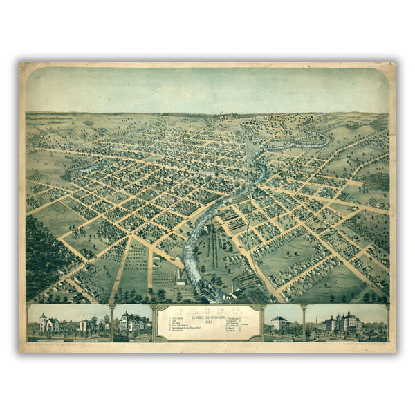 Bird's Eye View of Flint, 1867 Print – Michiganology