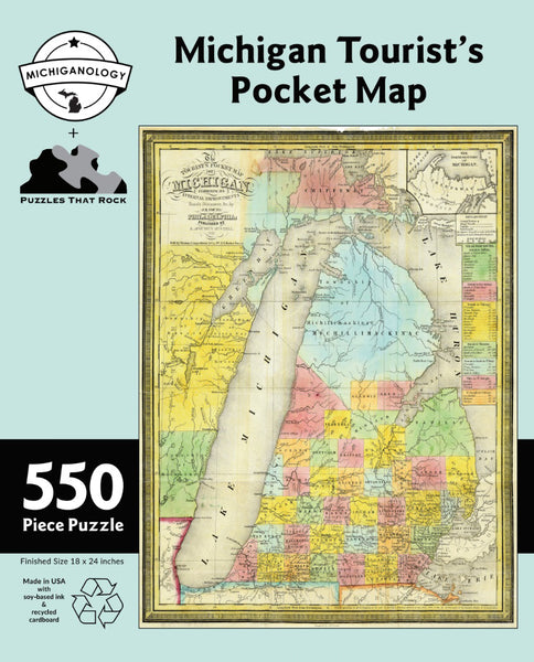 "Michigan's Tourist's Pocket Map" 550-Piece Puzzle – Michiganology